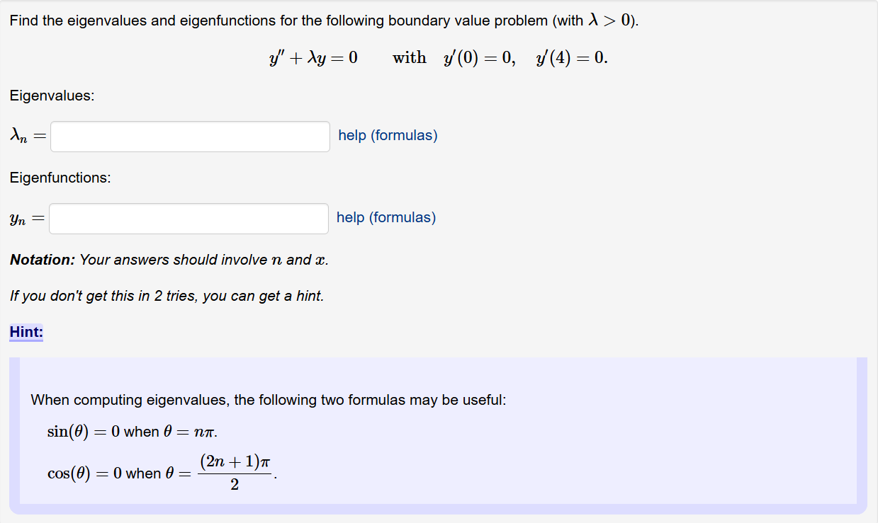 Solved Find the eigenvalues and eigenfunctions for the | Chegg.com