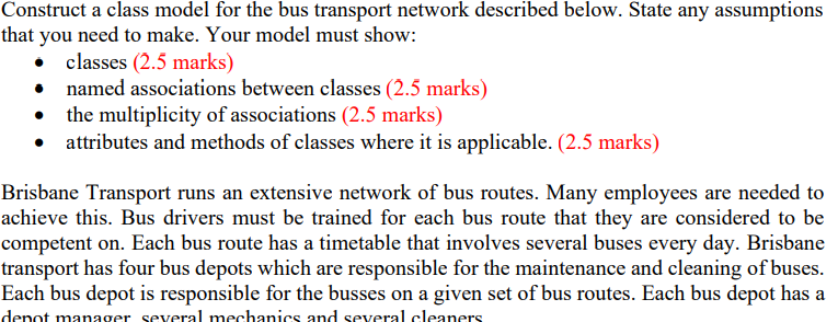 Solved Construct a class model for the bus transport network | Chegg.com
