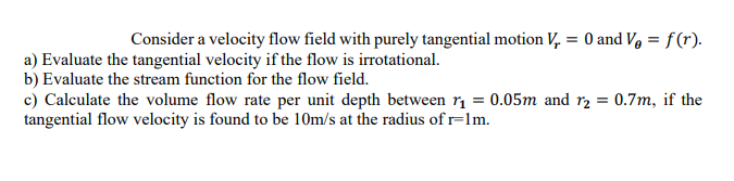 Solved = Consider a velocity flow field with purely | Chegg.com