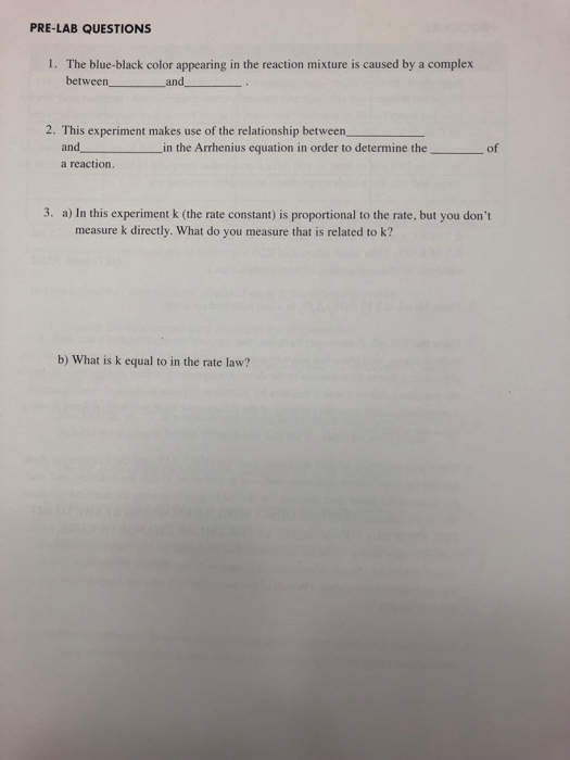Solved PRE-LAB QUESTIONS 1. The blue-black color appearing | Chegg.com