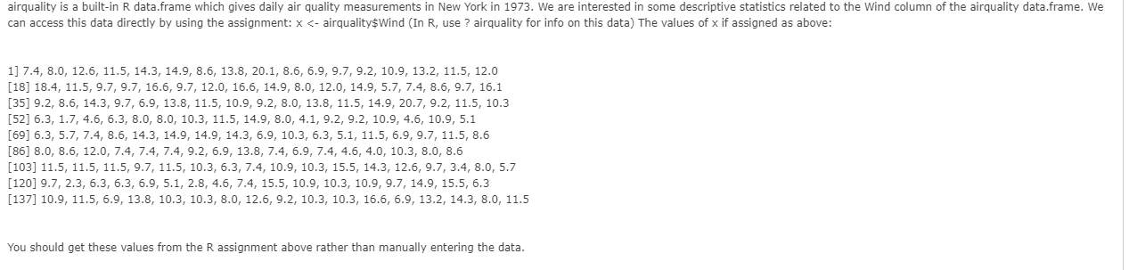 Solved airquality is a built-in R data.frame which gives | Chegg.com