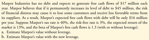 Solved Marpor Industries has no debt and expects to generate | Chegg.com