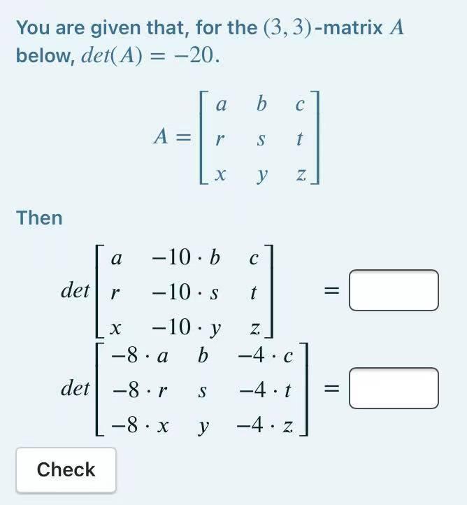 Solved You are given that, for the (3,3)-matrix A below, | Chegg.com