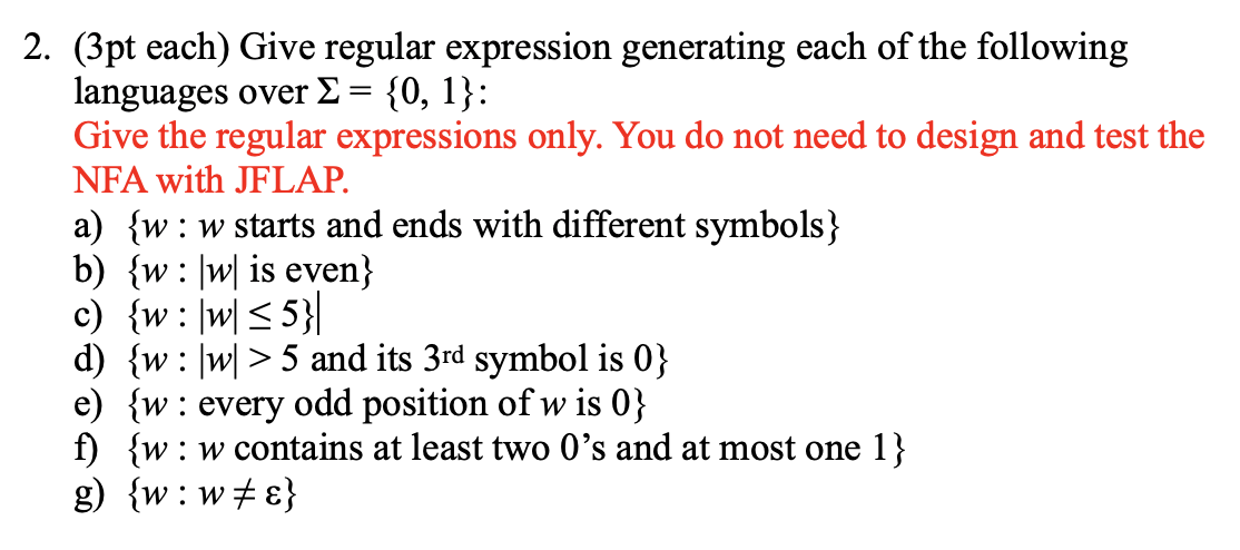 Solved 2. (3pt each) Give regular expression generating each | Chegg.com
