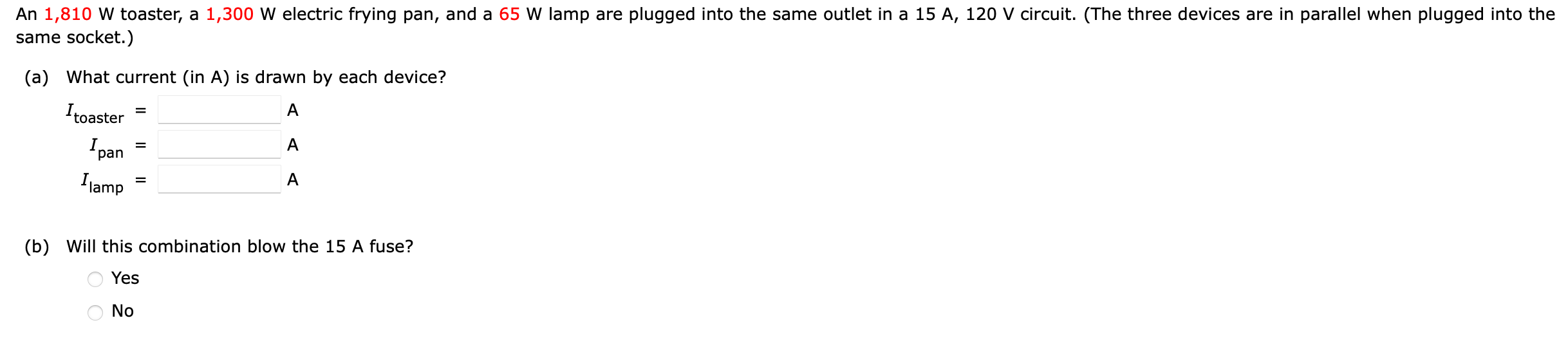 Solved An 1,810 W toaster, a 1,300 W electric frying pan, | Chegg.com