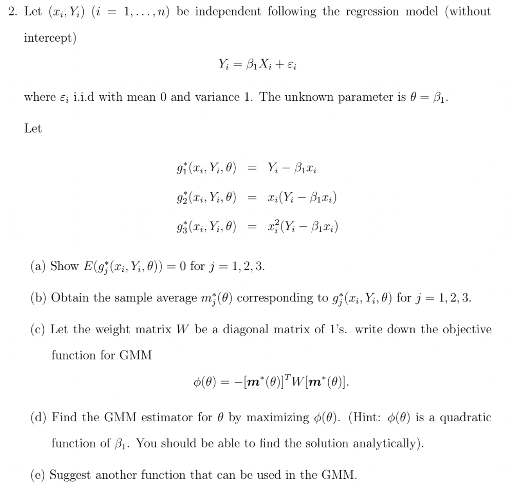Let (xi,Yi)(i=1,…,n) be independent following the | Chegg.com
