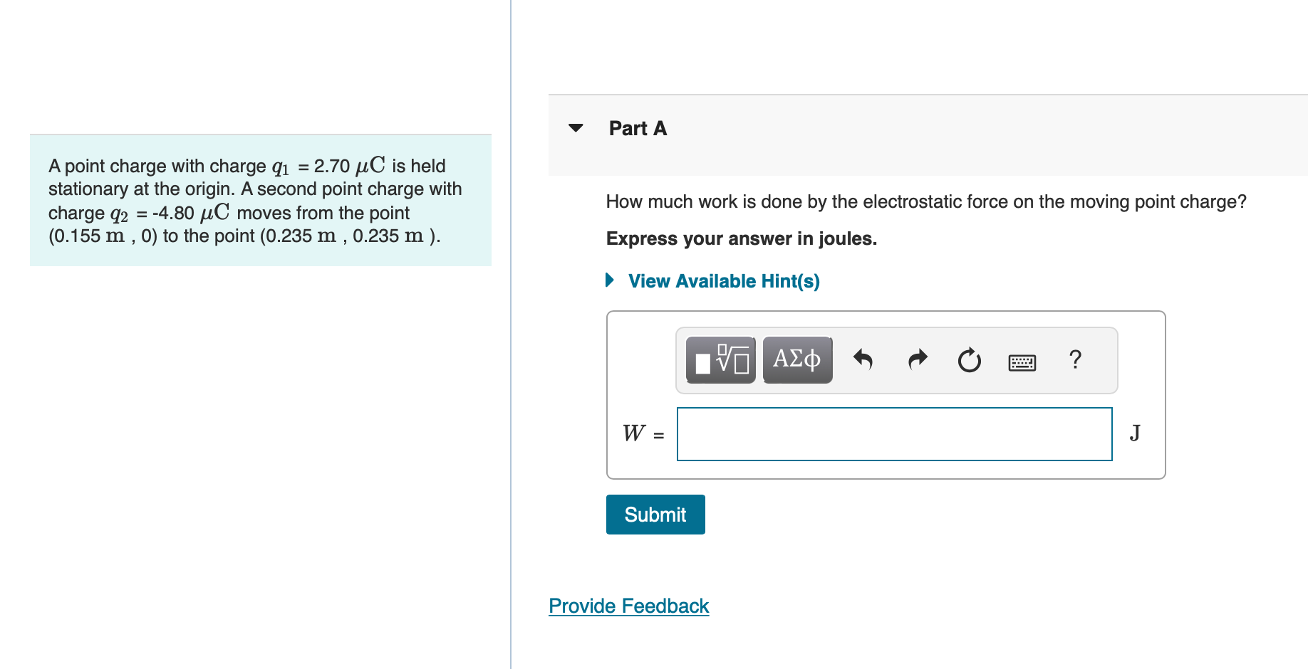 Solved A point charge with charge q1=2.70μC is held | Chegg.com