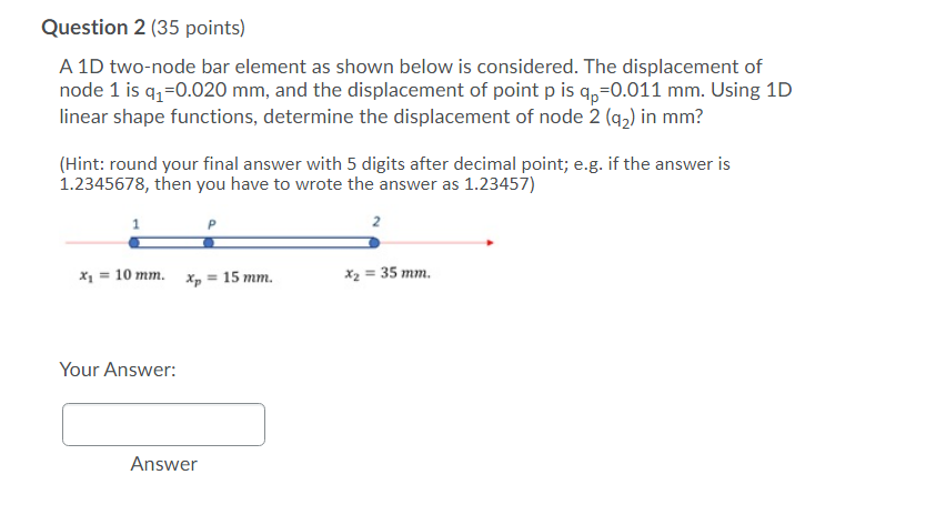 Solved Question 2 (35 points) A 1D two-node bar element as | Chegg.com