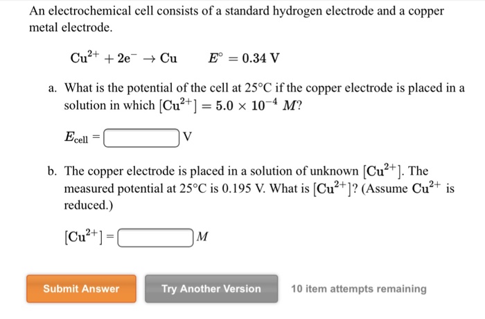 Solved An electrochemical cell consists of a standard | Chegg.com