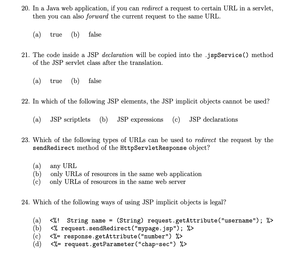 Solved 20 In A Java Web Application If You Can Redirect A