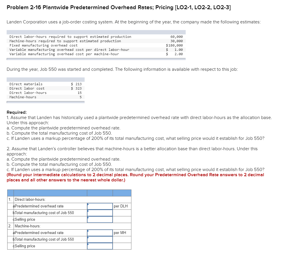 Solved Problem 2-16 Plantwide Predetermined Overhead Rates; | Chegg.com