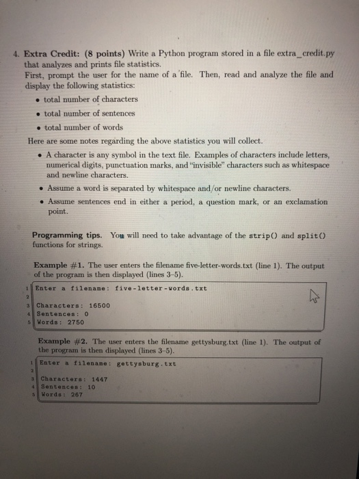 Solved 4. Extra Credit: (8 points) Write a Python program | Chegg.com