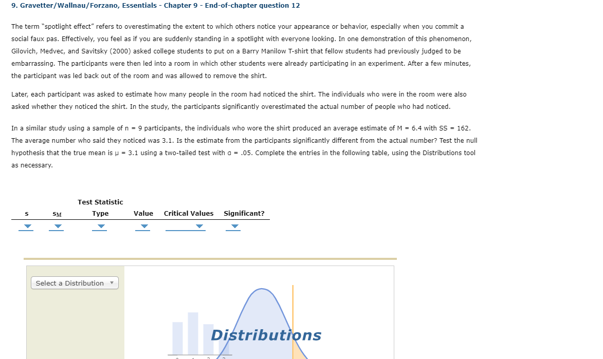 Solved Gravetter/Wallnau/Forzano, ﻿Essentials - ﻿Chapter 9 - | Chegg.com