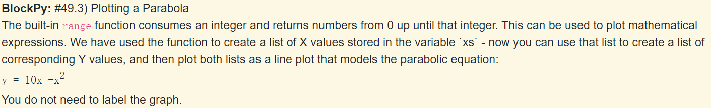 Solved BlockPy: #49.3) Plotting a Parabola The built-in | Chegg.com