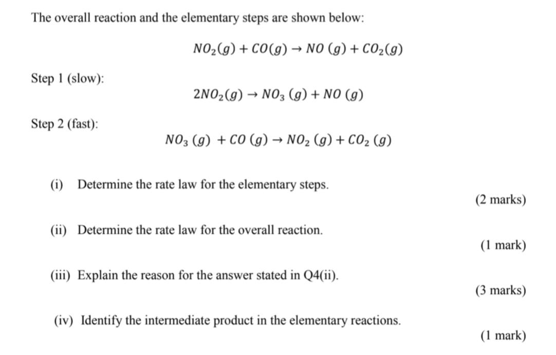 Solved The overall reaction and the elementary steps are | Chegg.com