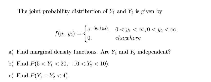Solved The joint probability distribution of Y1 and Y2 is | Chegg.com