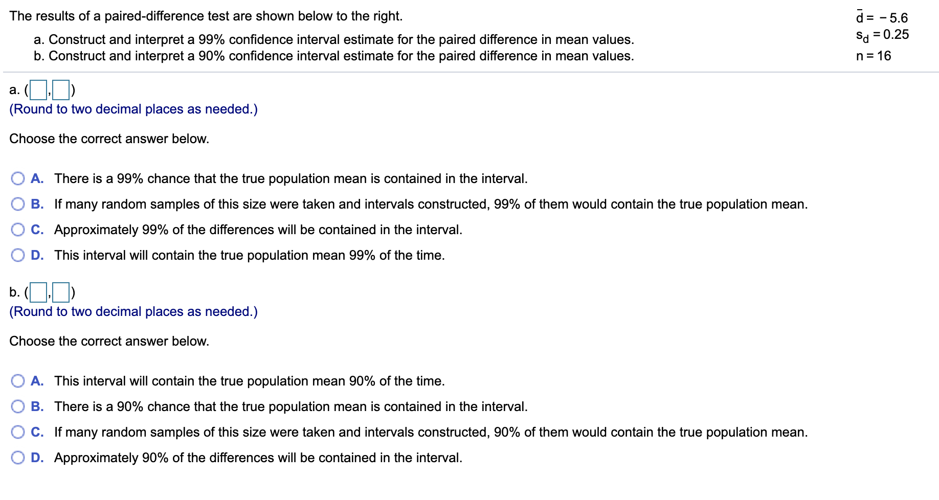 Solved The results of a paired-difference test are shown | Chegg.com
