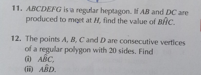 Solved 11. ABCDEFG is a regular heptagon. If AB and DC are | Chegg.com