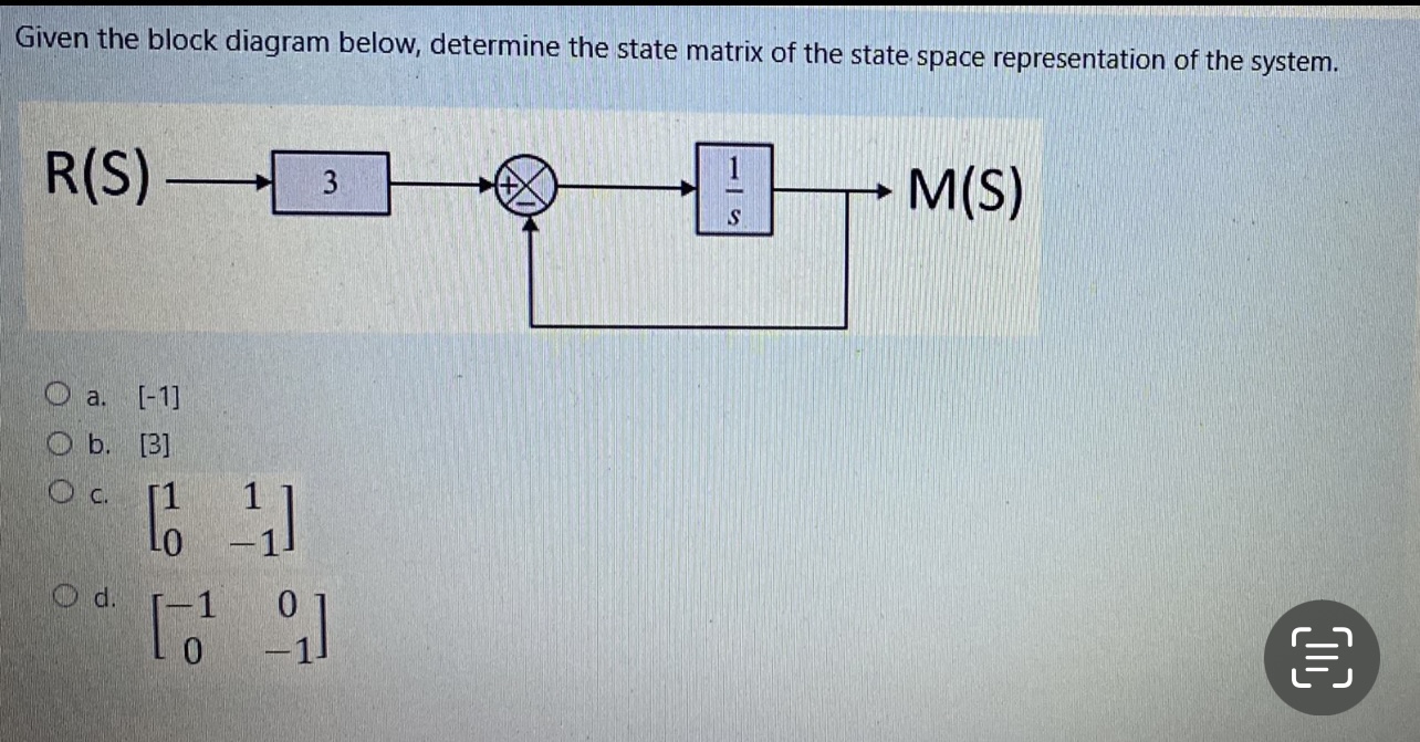 Solved Given the block diagram below, determine the state | Chegg.com