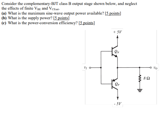 Solved Consider the complementary-BJT class B output stage | Chegg.com