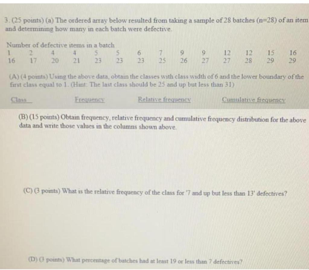 Solved 3. (25 points) (a) The ordered array below resulted | Chegg.com