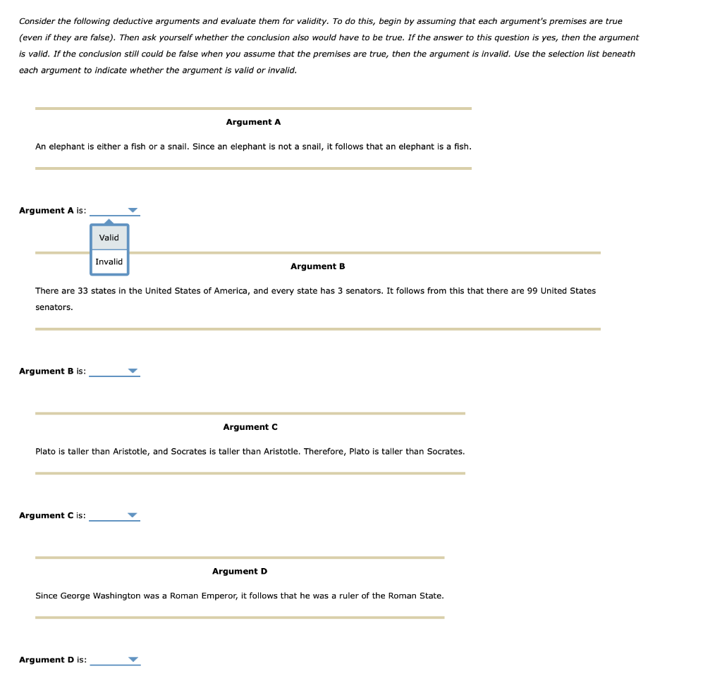 Solved Consider the following deductive arguments and | Chegg.com