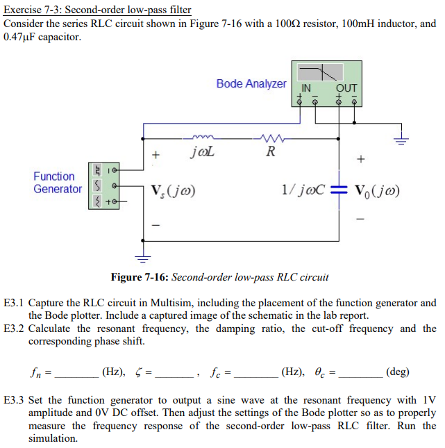Solved Exercise 7-3: Second-order low-pass filter Consider | Chegg.com