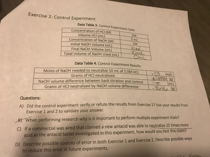 Data Table 4. Control Experiment Results Moles of | Chegg.com