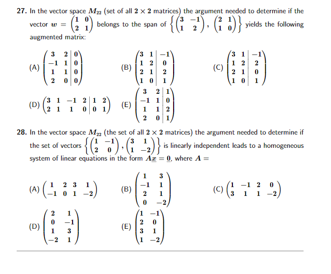 Solved 10 27. In the vector space M22 (set of all 2 x 2 | Chegg.com