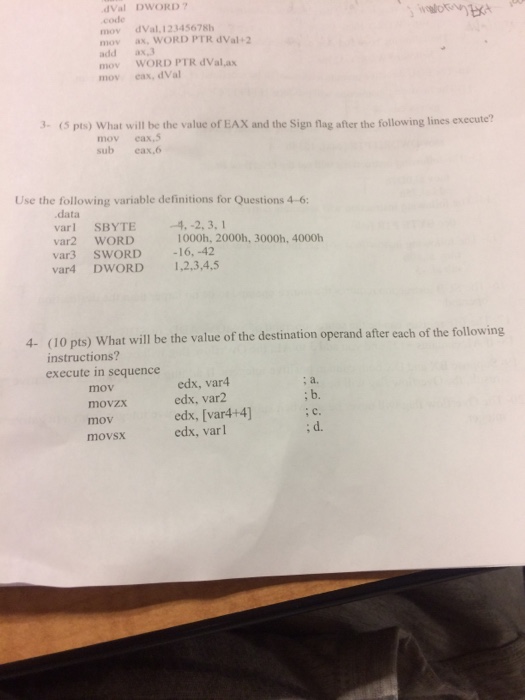 Solved dVal DWORD2 code mov dVal,12345678h mov ax, WORD PTR | Chegg.com
