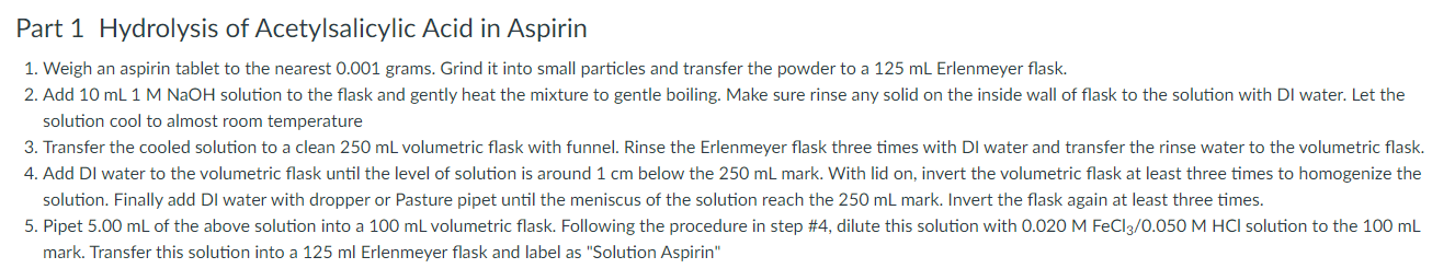 Solved How do you find the concentration of Aspirin | Chegg.com