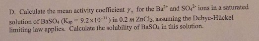 Solved Calculate the mean activity coefficient y, for the | Chegg.com
