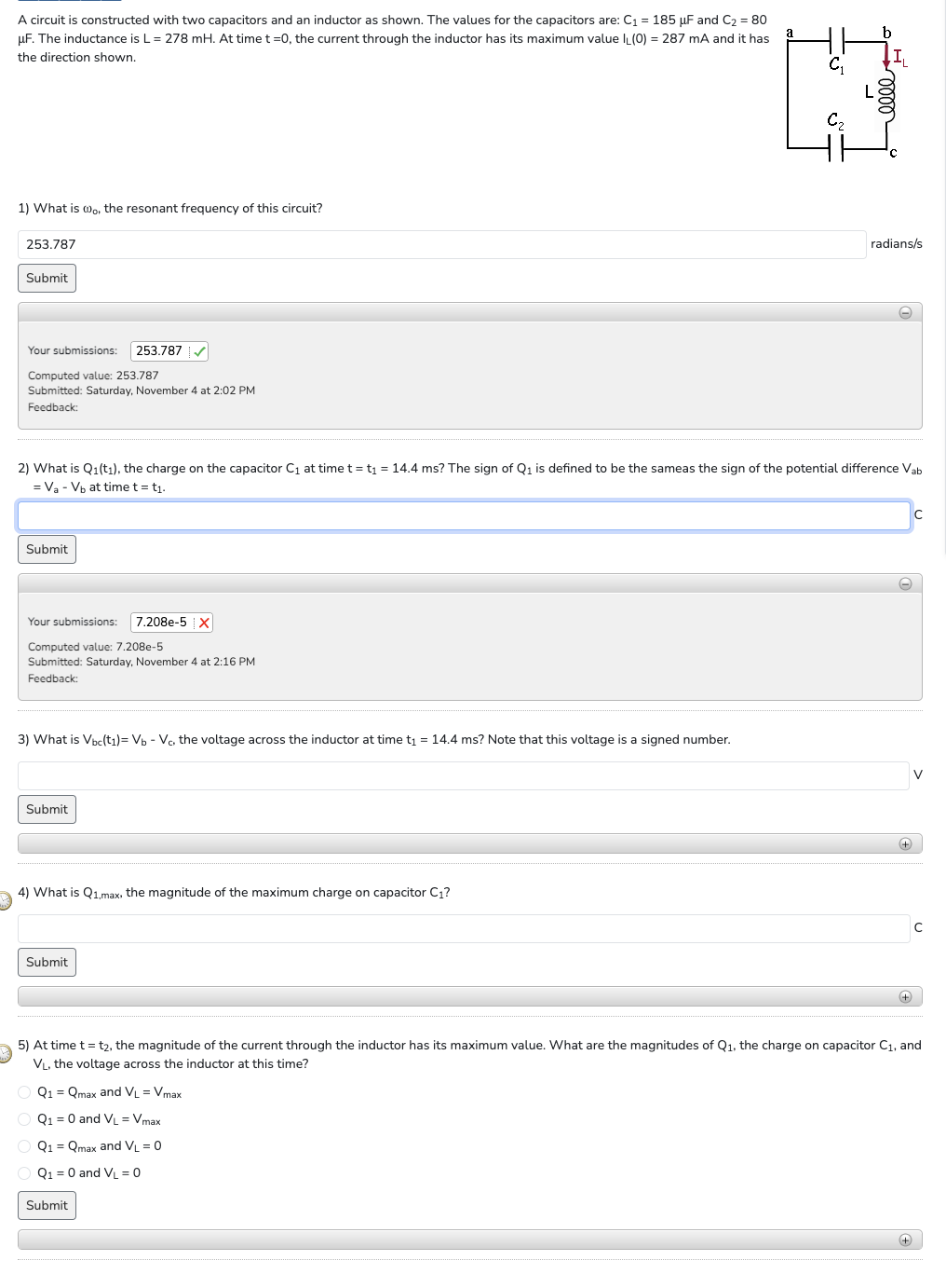 Solved A circuit is constructed with two capacitors and an | Chegg.com