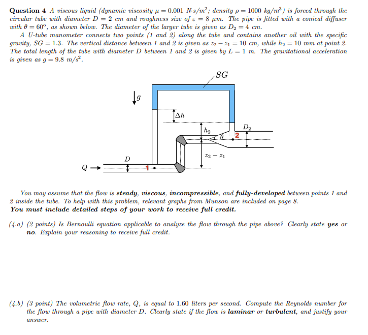 Solved Question 4 A viscous liquid (dynamic viscosity p = | Chegg.com