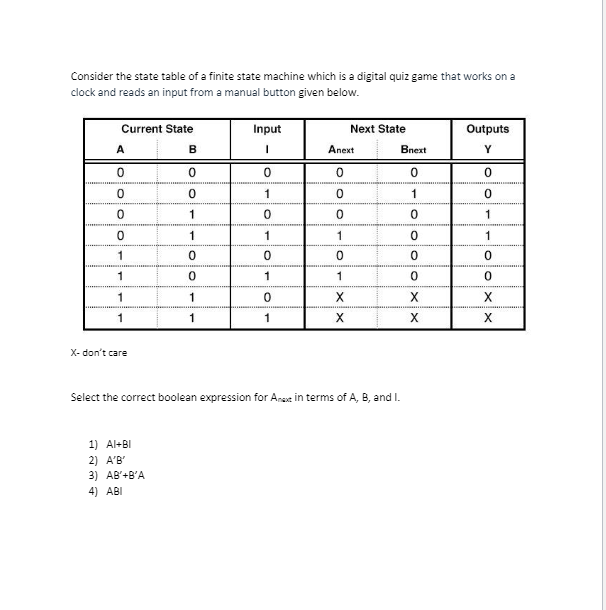 Solved Consider the state table of a finite state machine | Chegg.com