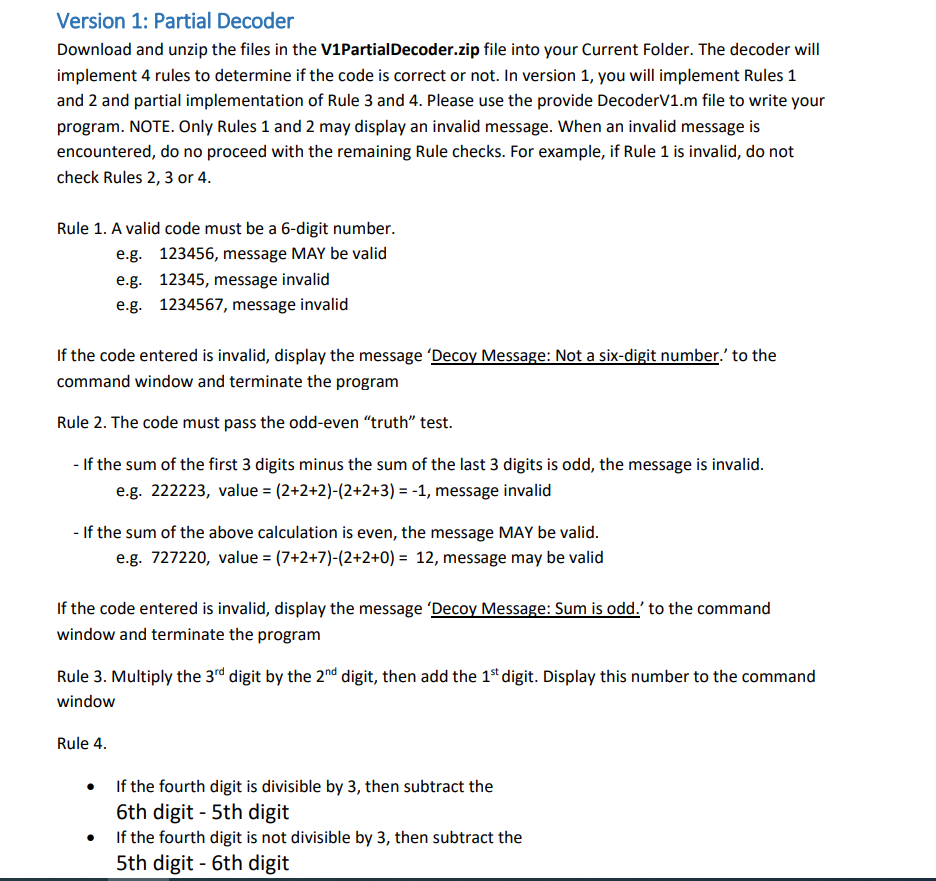 Solved Version 1: Partial Decoder Download and unzip the | Chegg.com
