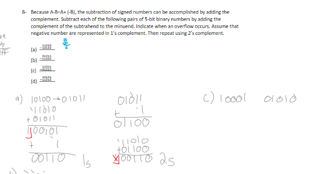 Solved For part A, did I do the 1s and 2s complement | Chegg.com