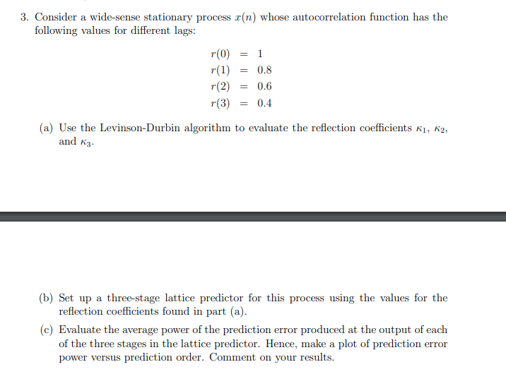 Solved 3. Consider a wide-sense stationary process r(n) | Chegg.com