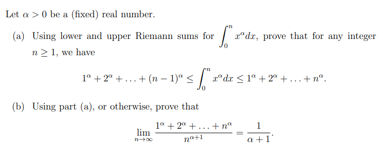 Solved Let α>0 be a (fixed) real number. (a) Using lower and | Chegg.com