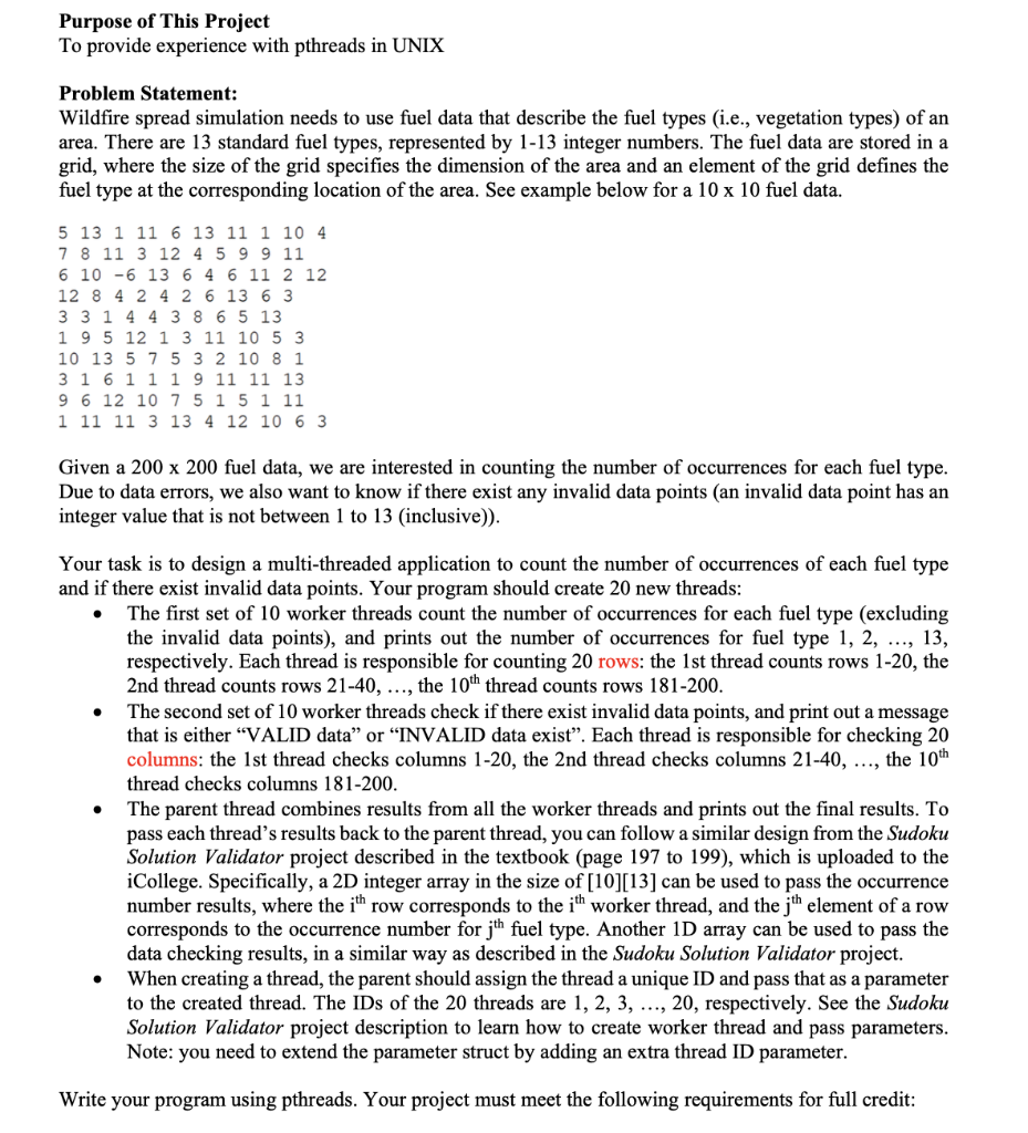 Solved To provide experience with pthreads in UNIX Problem | Chegg.com