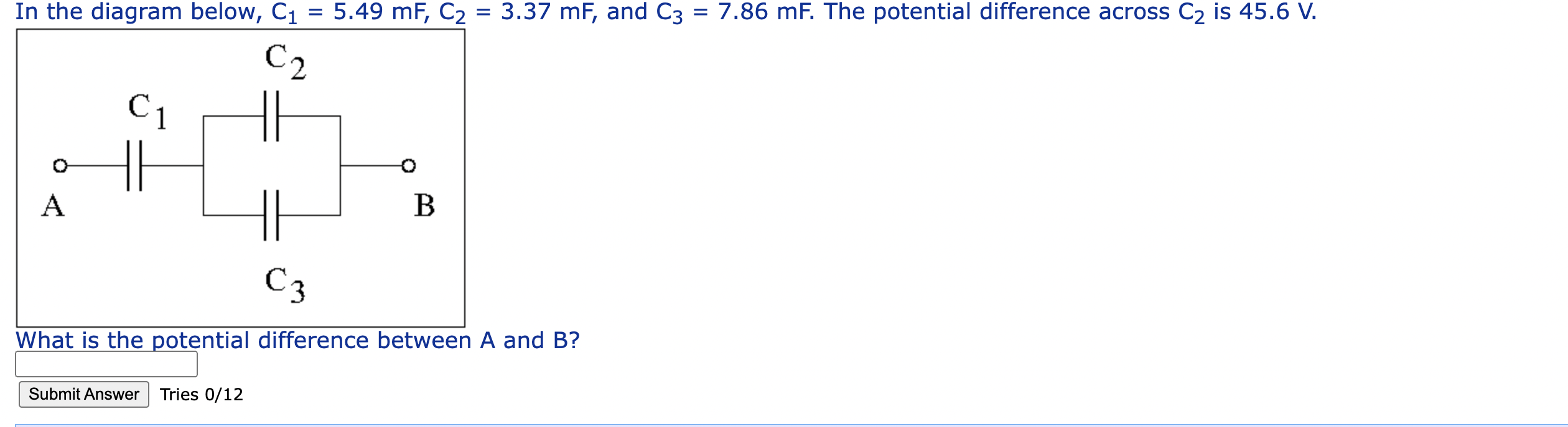 Solved In the diagram below, C1=5.49mF,C2=3.37mF, and | Chegg.com