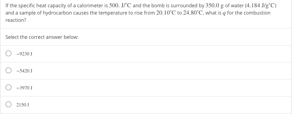 Solved If the specific heat capacity of a calorimeter is | Chegg.com