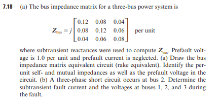 Solved (a) The bus impedance matrix for a three-bus power | Chegg.com