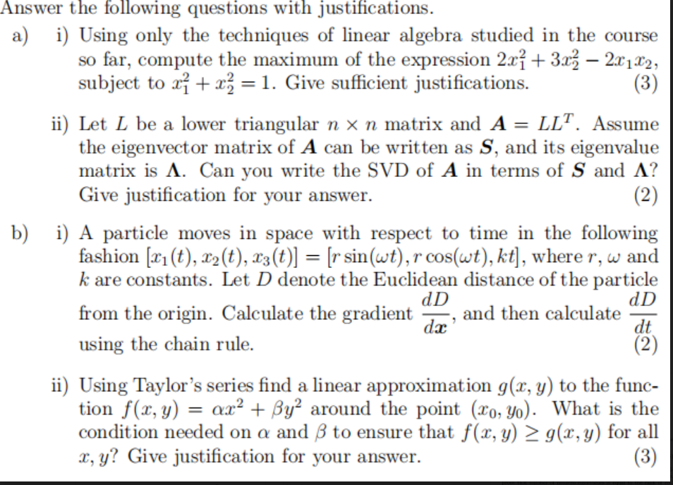 Solved swer the following questions with justifications. i) | Chegg.com