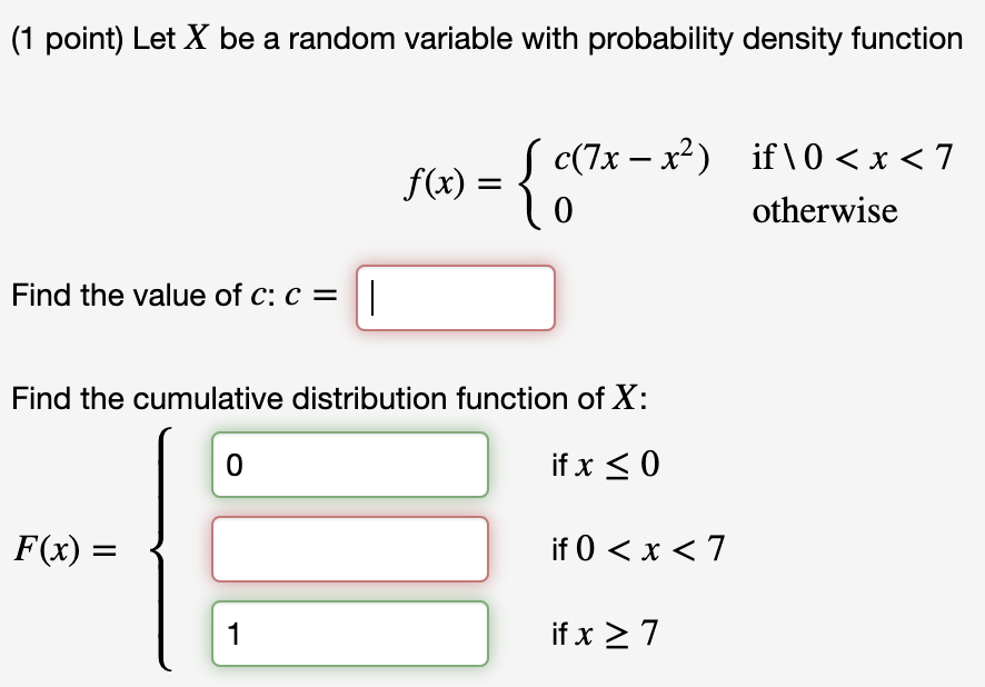 Solved (1 point) Let X be a random variable with probability | Chegg.com