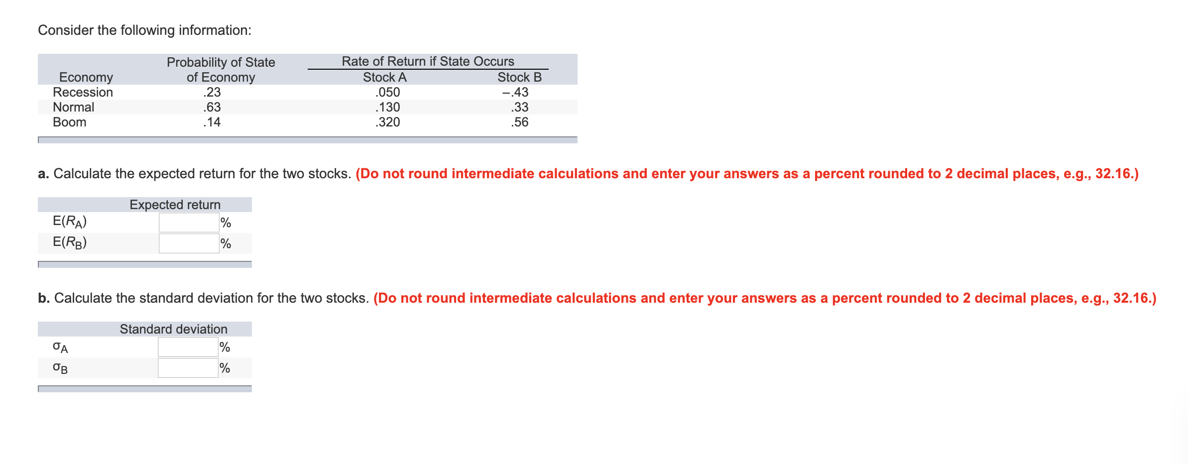 Solved Consider the following information: STOCK D Economy | Chegg.com