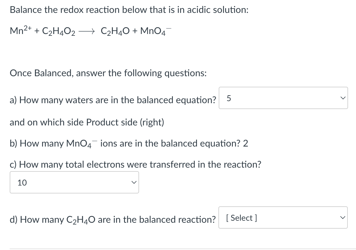 Solved Balance the redox reaction below that is in acidic | Chegg.com