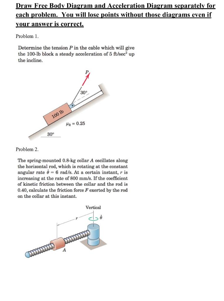 Solved Draw Free Body Diagram and Acceleration Diagram | Chegg.com
