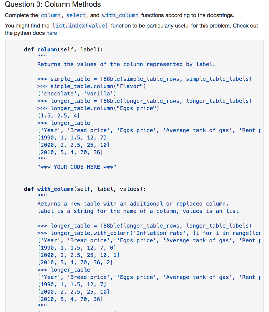 Question 3: Column Methods Complete the column, | Chegg.com