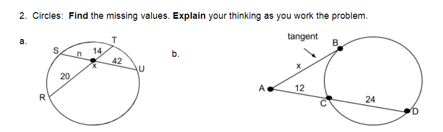 Solved 2. Circles: Find the missing values. Explain your | Chegg.com